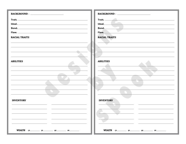 D&D 5th Edition Character Sheet Mini Simplified for - Etsy