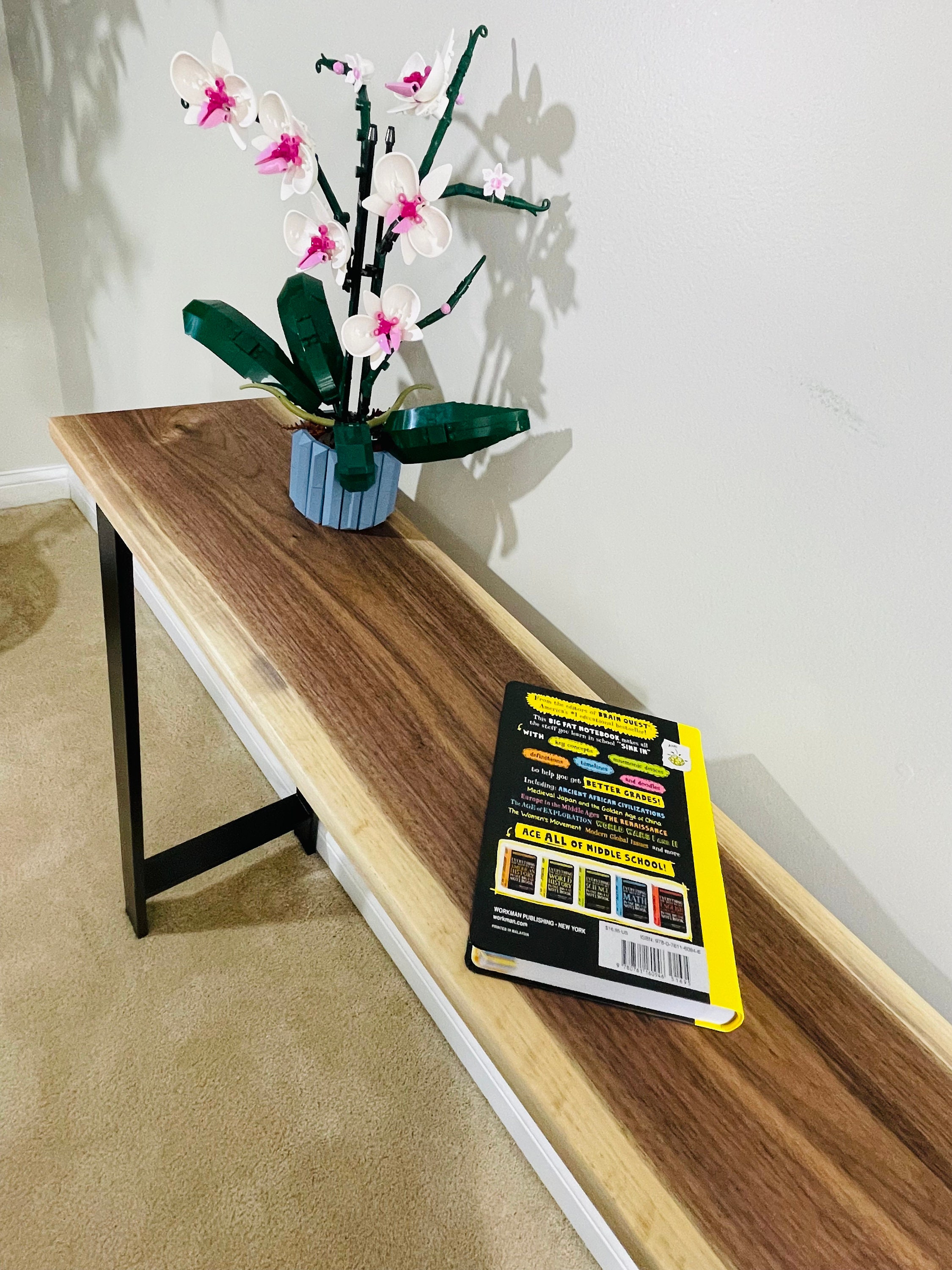 Handmade Walnut Console Entryway Hallway Bar Sofa Table With Metal Legs ...