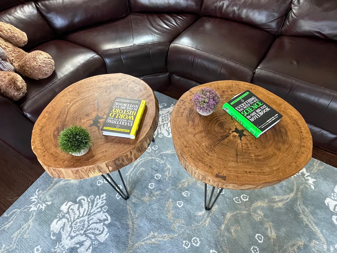 Handmade Live-edge Red Oak Round Table Cookie With Metal Legs - Etsy