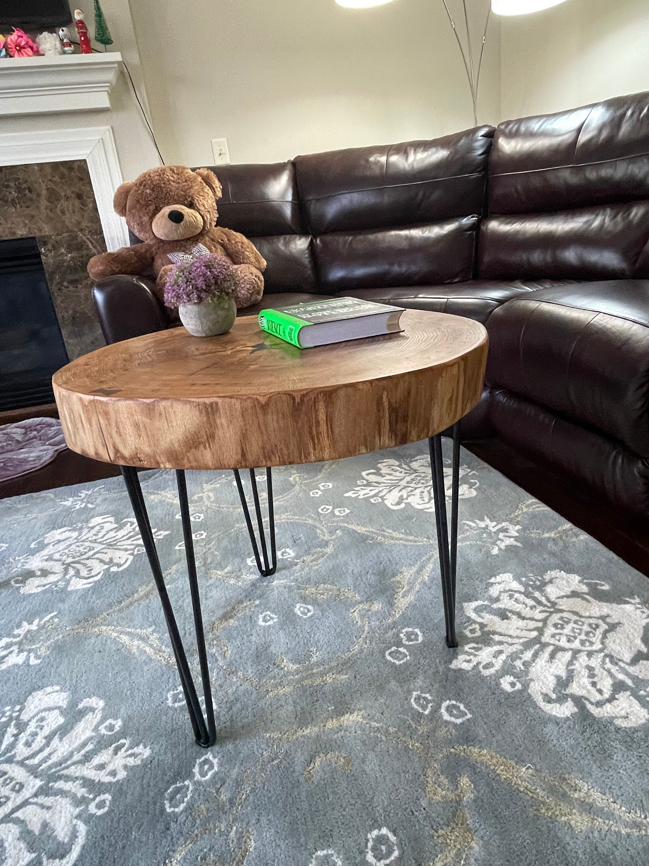 Handmade Live-edge Red Oak Round Table Cookie With Metal Legs - Etsy