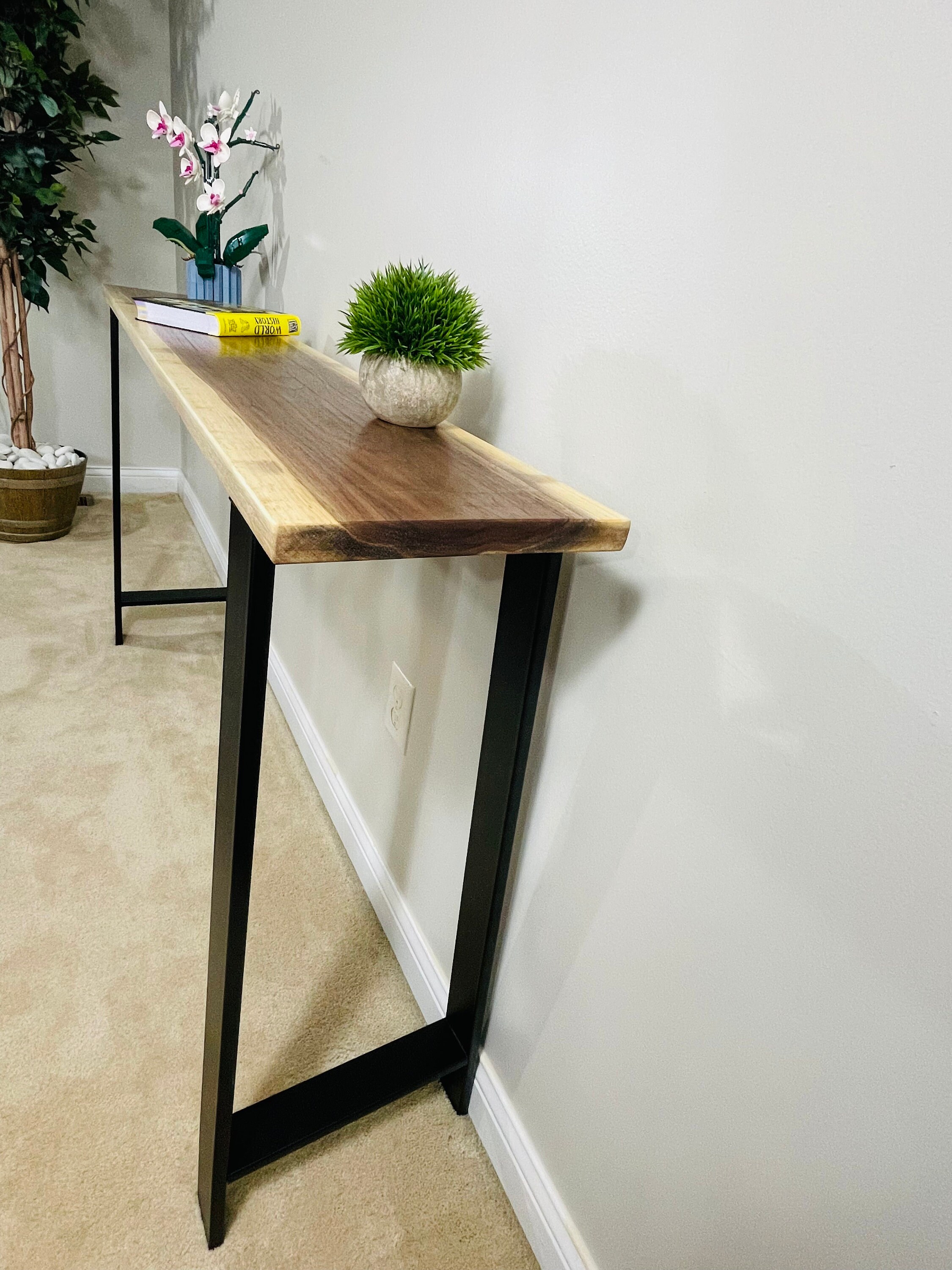 Handmade Walnut Console Entryway Hallway Bar Sofa Table With Metal Legs ...