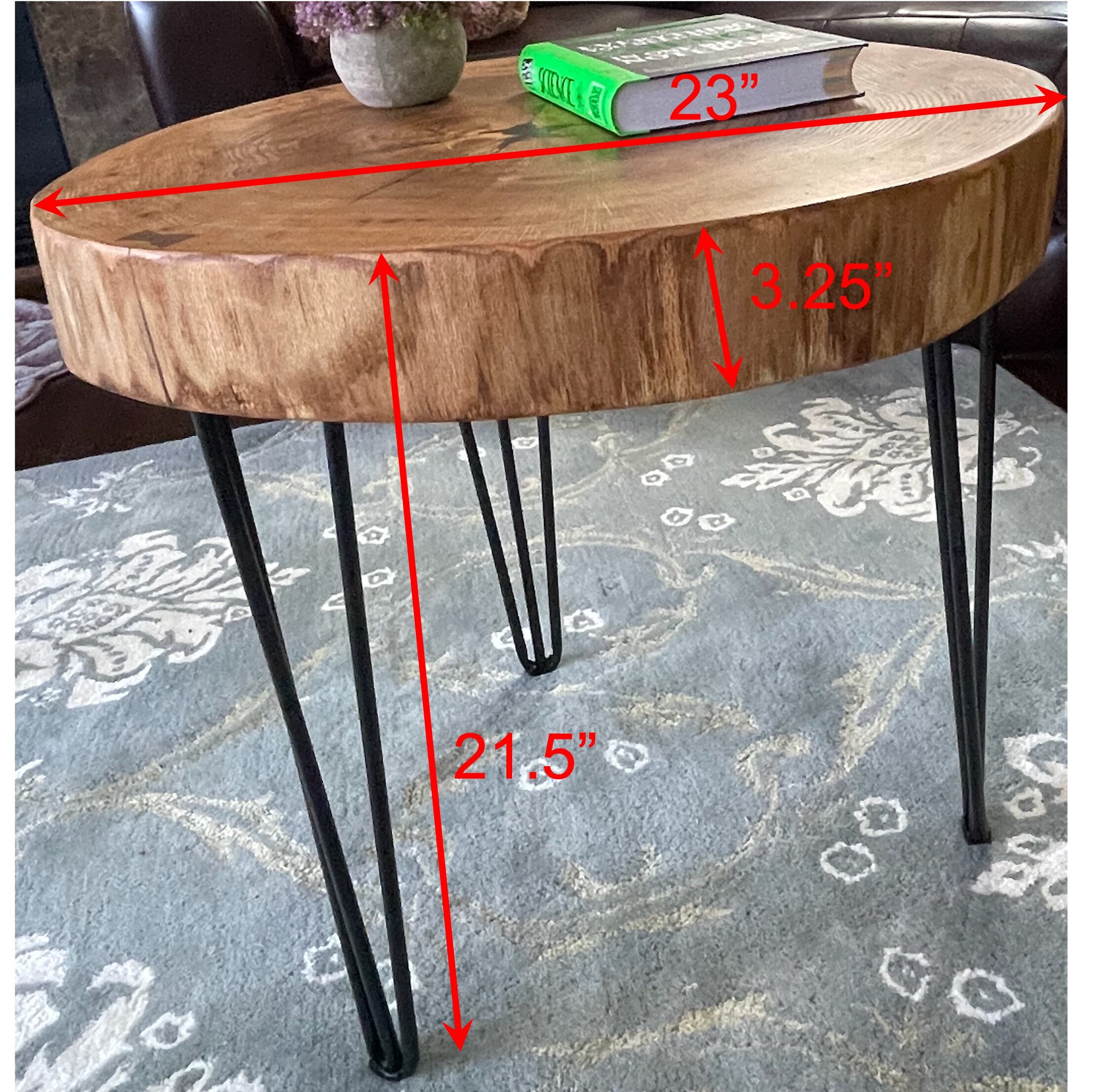 Handmade Live-edge Red Oak Round Table Cookie With Metal Legs - Etsy