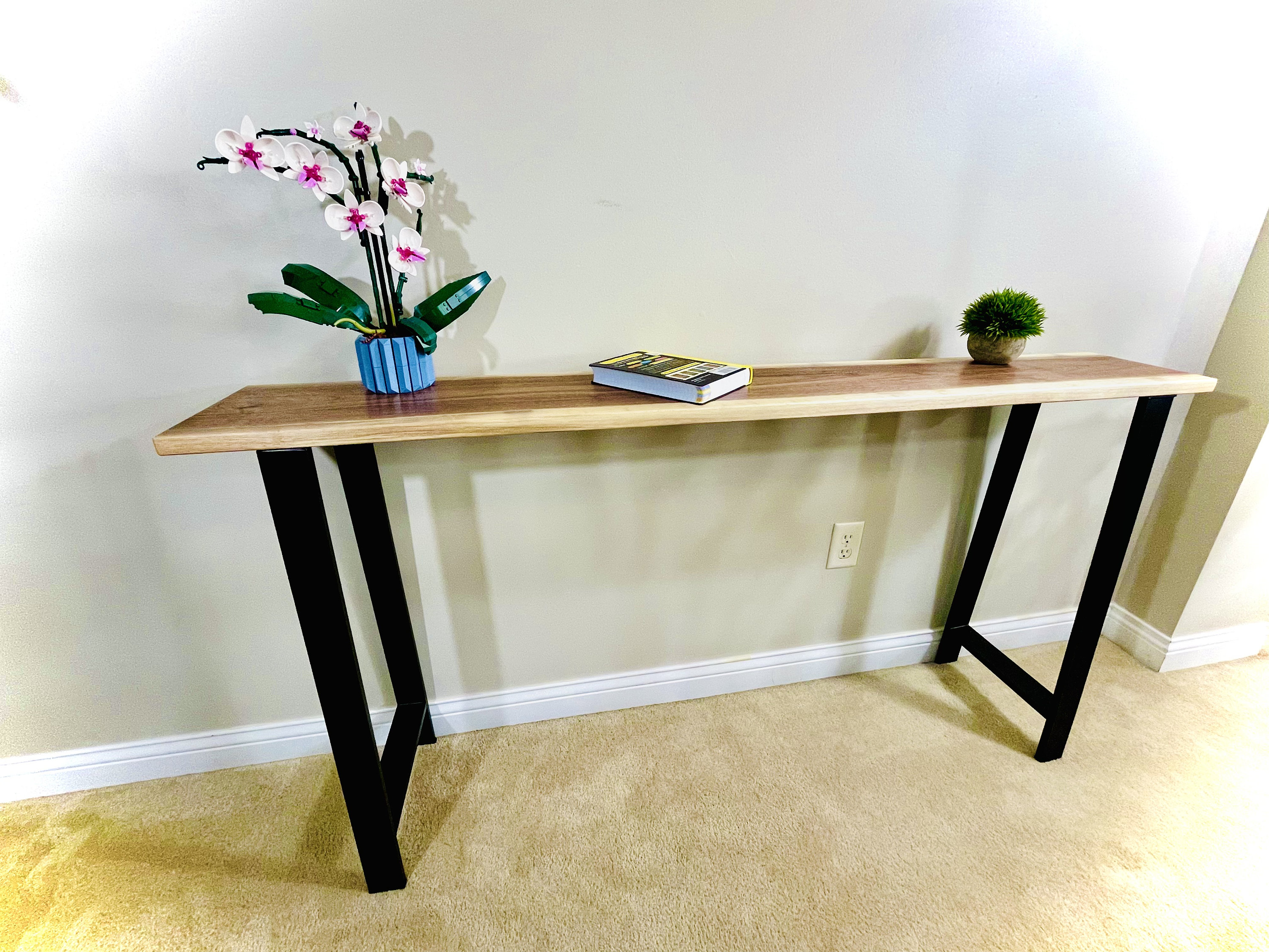 Handmade Walnut Console Entryway Hallway Bar Sofa Table With Metal Legs ...