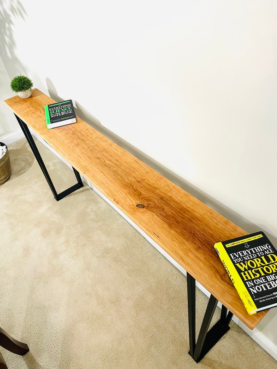 Handmade Cherry Console Entryway Hallway Bar Sofa Table With Metal Legs ...
