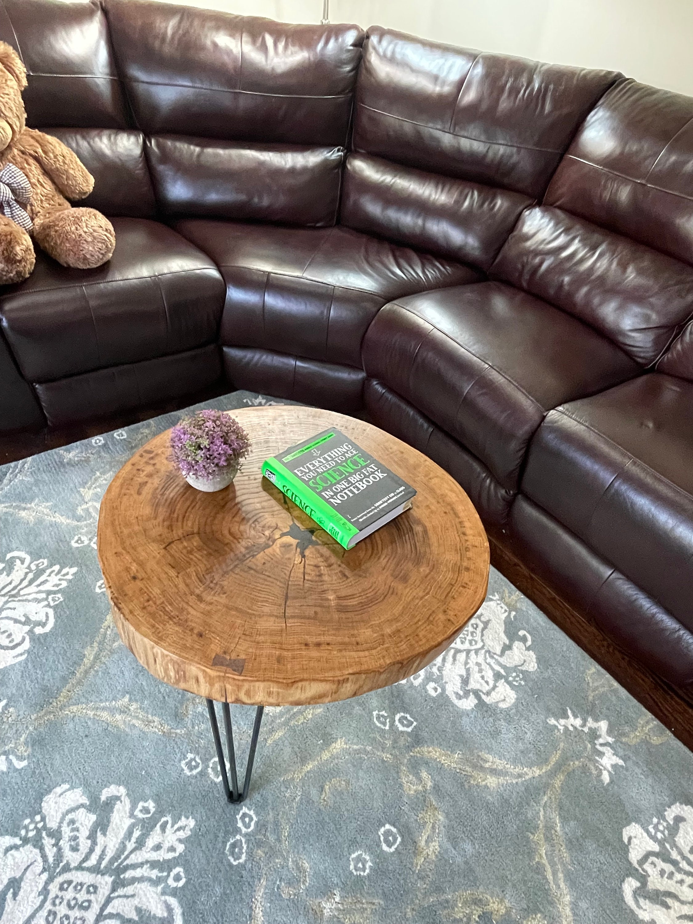 Handmade Live-edge Red Oak Round Table Cookie With Metal Legs - Etsy