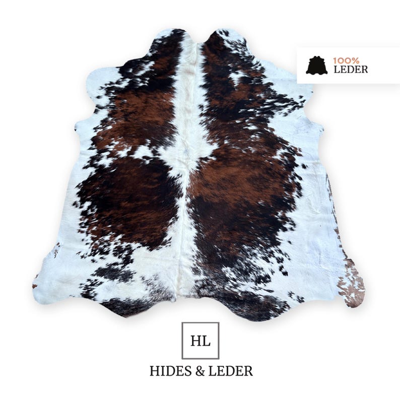 Extra Large Cowhide Rug Tricolor Dark - White, Brown and Black - 6’x7 ...