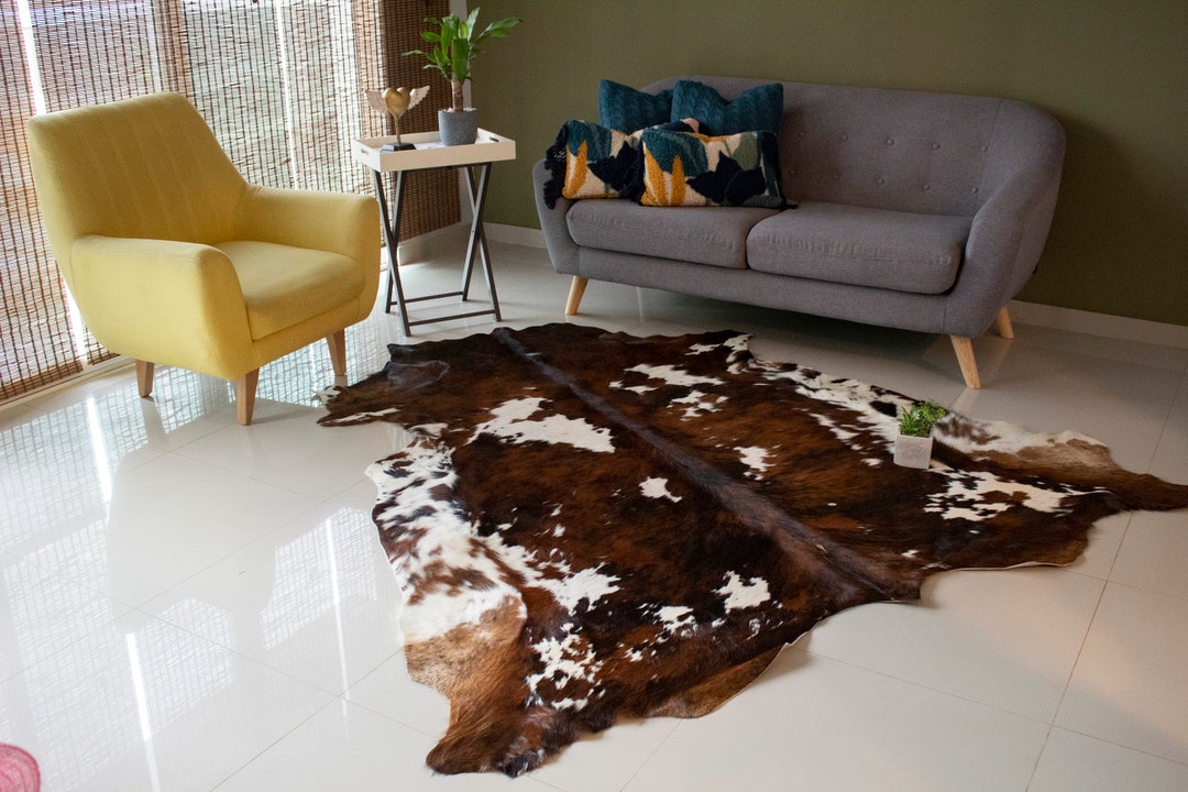Extra Large Cowhide Rug Tricolor - White, Brown and Black - Etsy