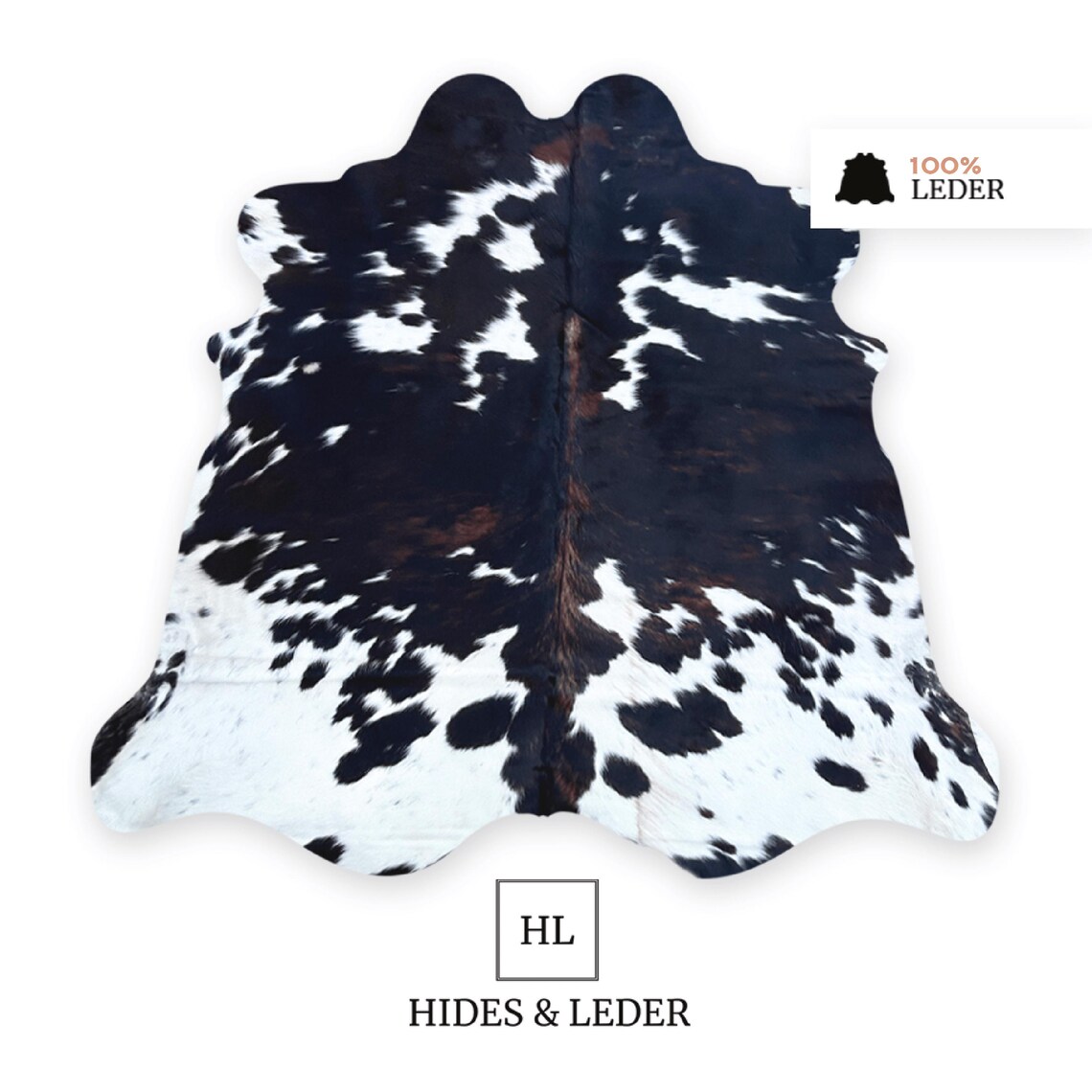 Extra Large Cowhide Rug Tricolor Dark - White, Brown and Black - 6’x7 ...