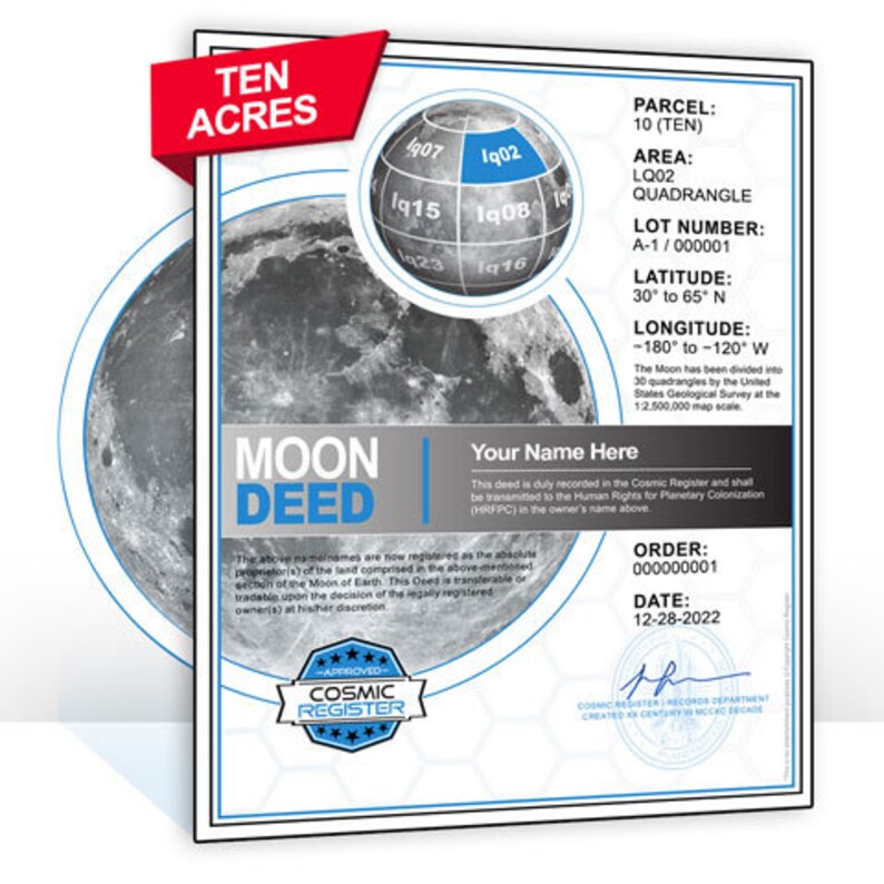 Moon 10 Acre Deed - Etsy