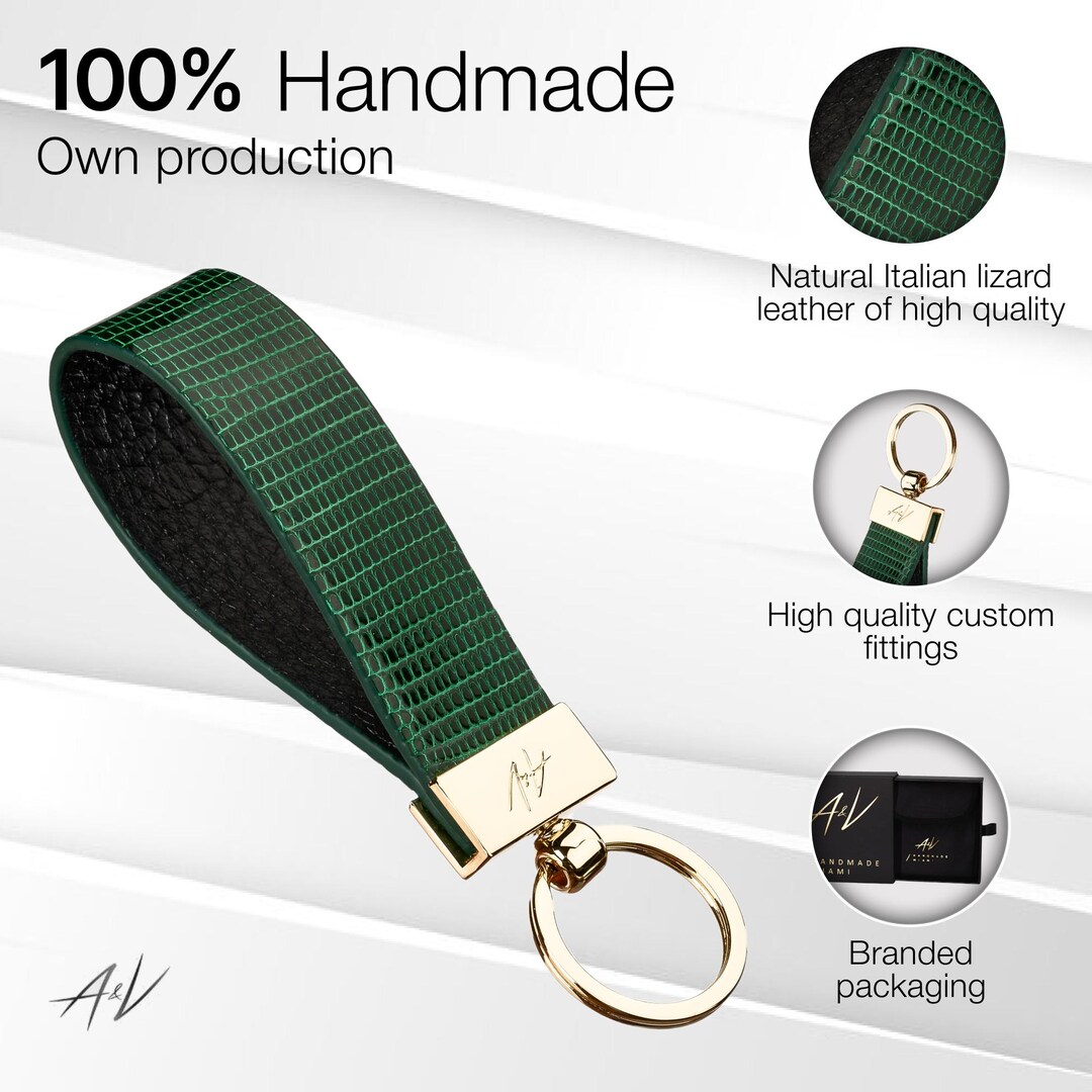 Handmade Slim Leather Keychain, Key Fob, Lizard Leather Keychain ...