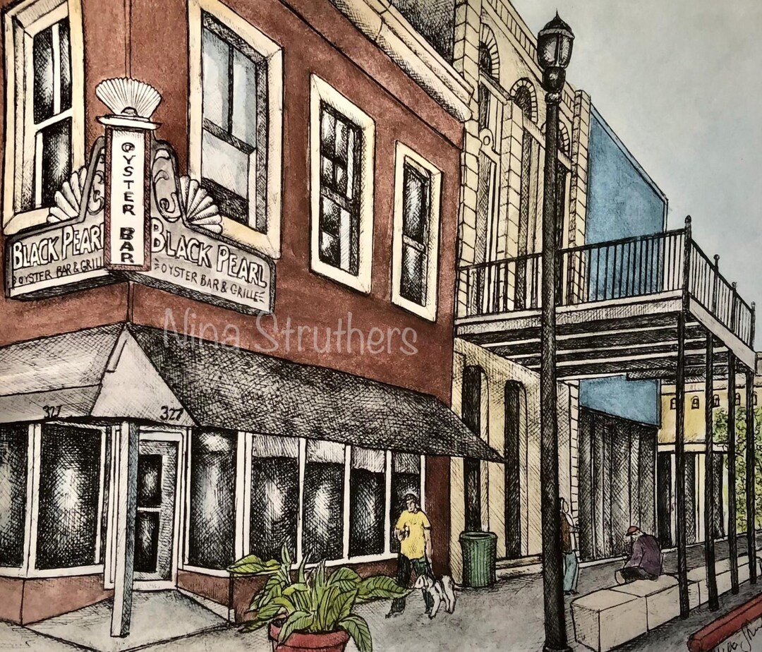Black Pearl Oyster Bar, Galveston Texas - Ink Illustration by Nina ...