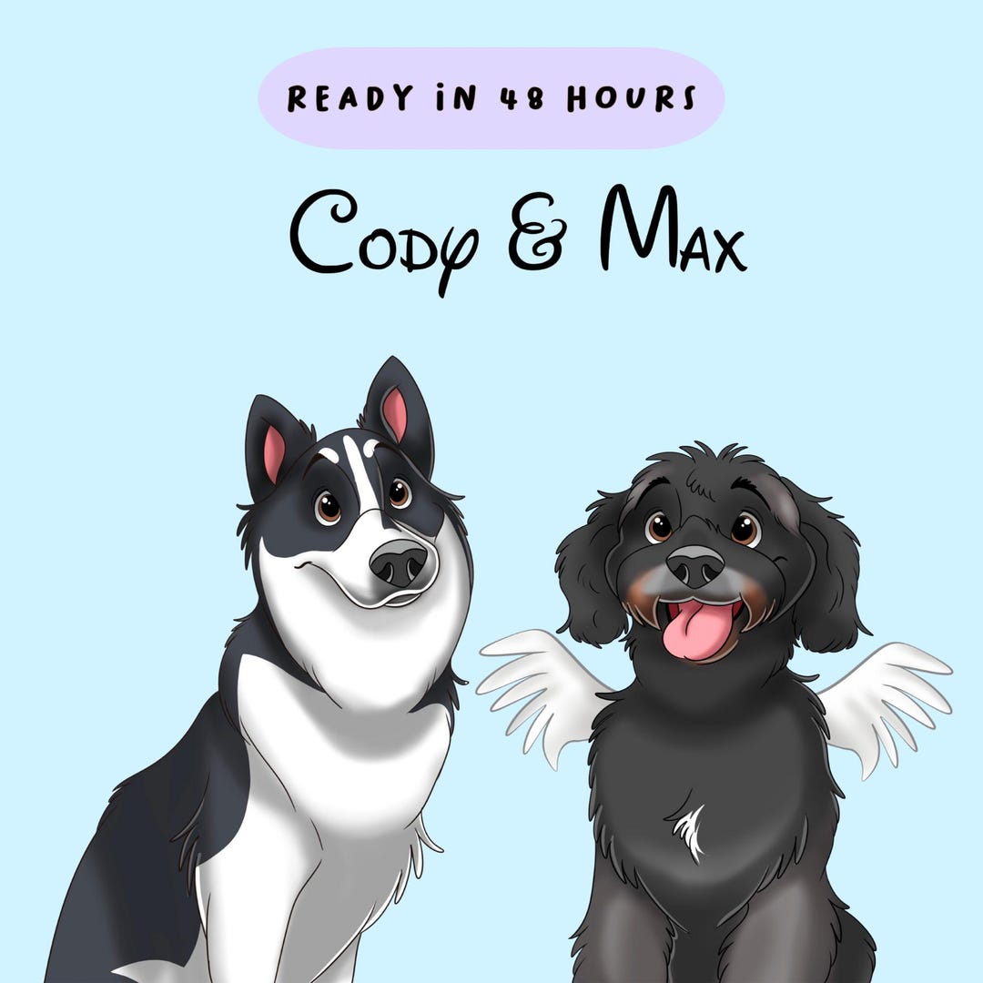 Custom Cartoon Pet Portrait | Personalized Pet Illustration | Digital ...