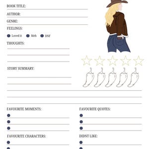 Book Review Printable Download - Country Girl - Book Journal - Reader ...