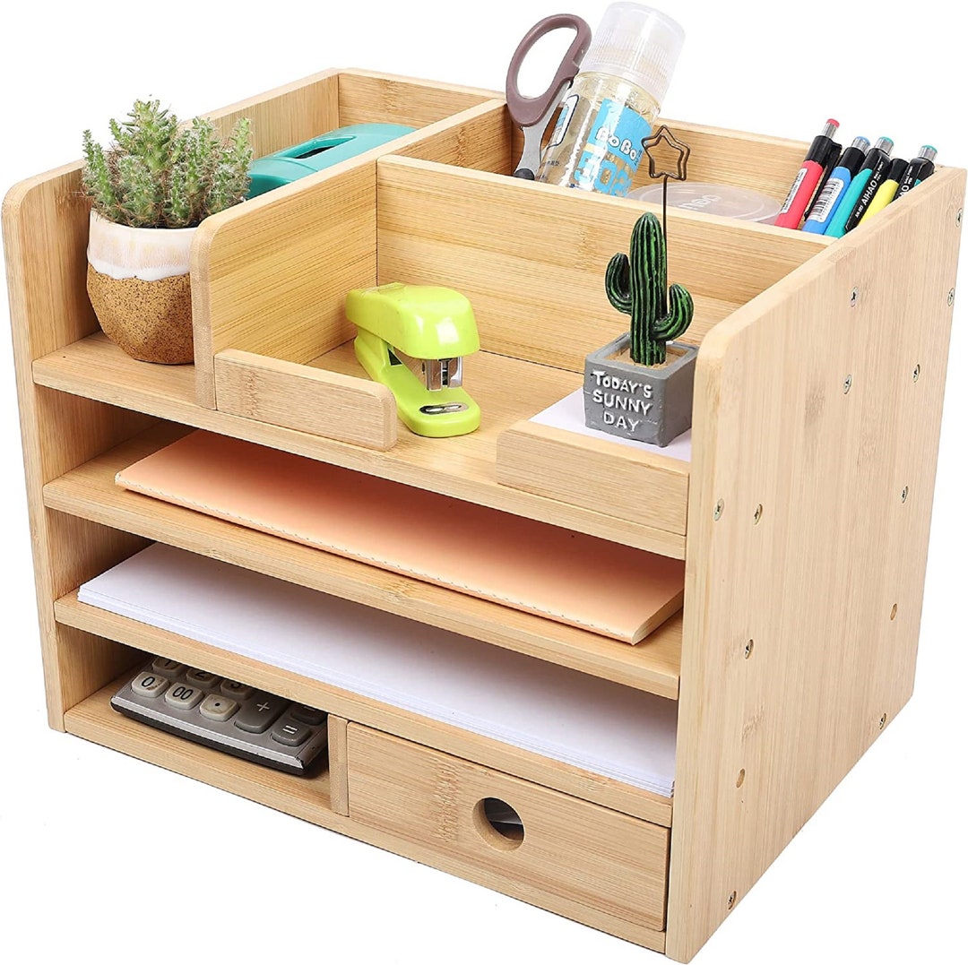 Bamboo Desk Organizers and Storage With Drawer Small Desk - Etsy