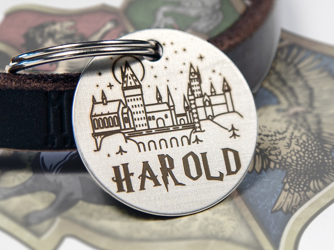 Harry's Wizard School of Magic Custom Dog Name Tag, Engraved Collar ID ...