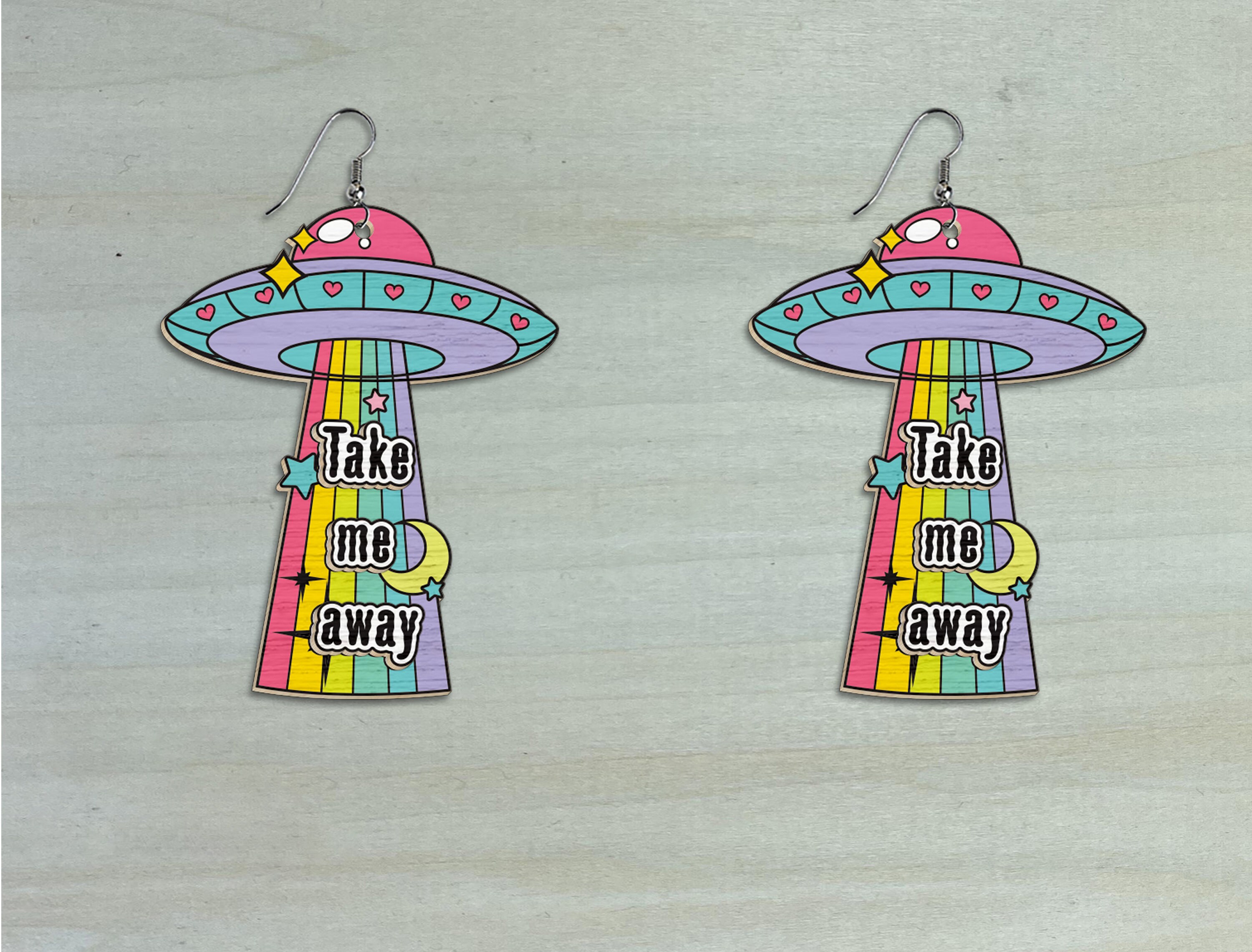Ufo SVG, Alien Ship Beaming up Cow Earrings Svg, UFO Earrings Laser ...