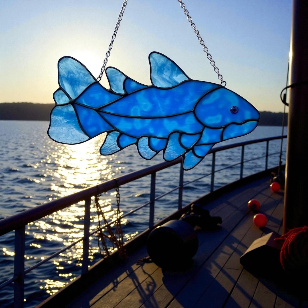 Stained Glass Fish Suncatcher – Ocean Blue Nautical Decor - Etsy