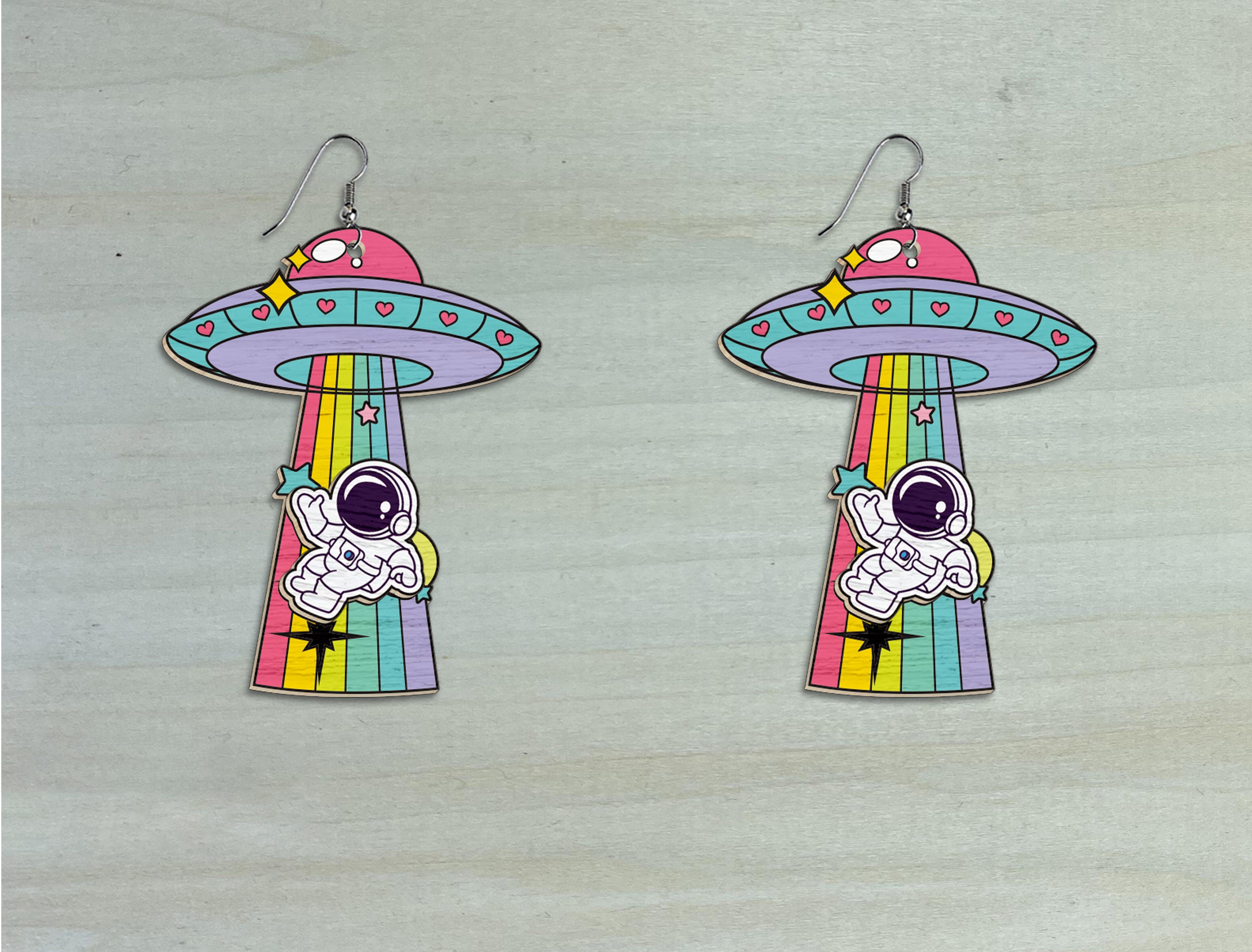 Ufo SVG, Alien Ship Beaming up Cow Earrings Svg, UFO Earrings Laser ...