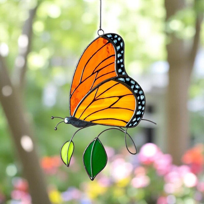 Handmade Monarch Butterfly Stained Glass Suncatcher: Window Garden ...