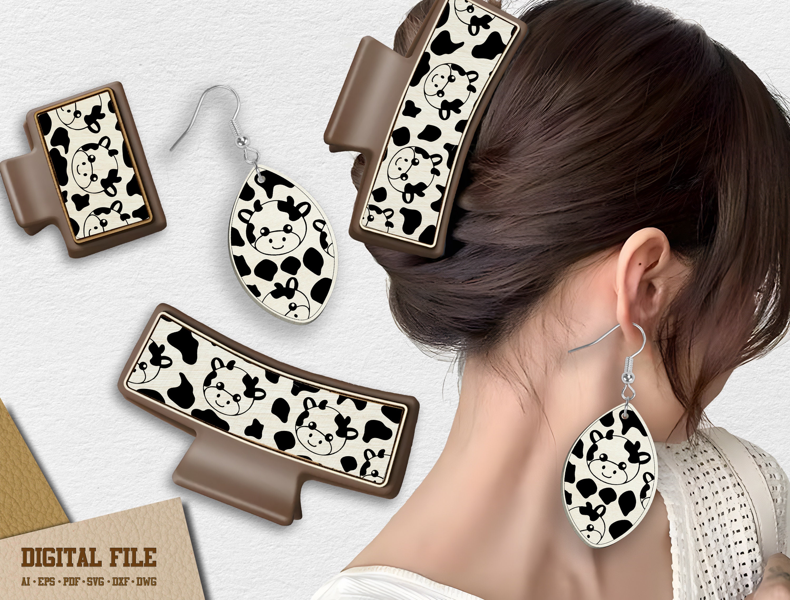 Cute Cow Hair Clips Svg File Set, Cute Cow Svg, Cute Cow Earrings, Cute ...