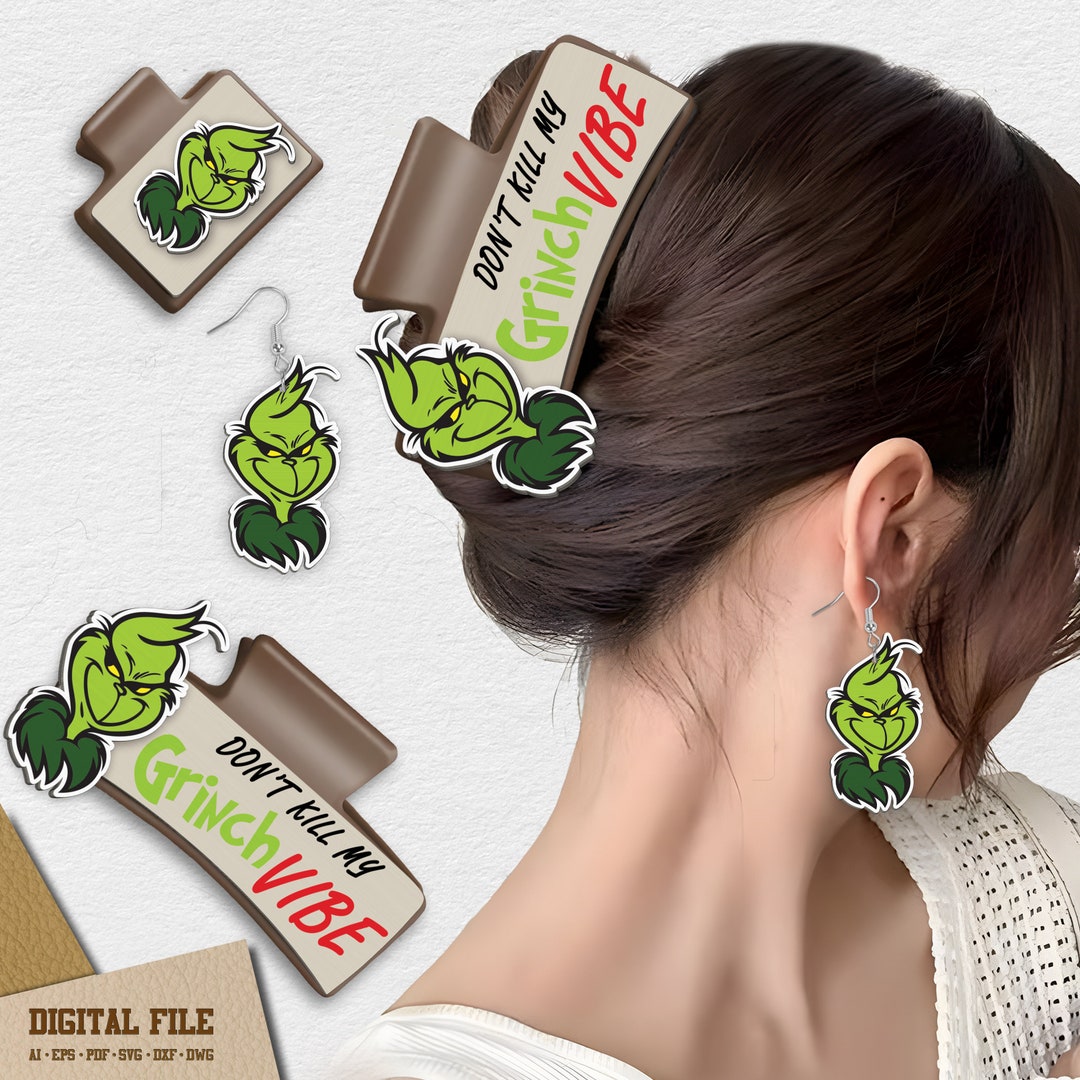 Grinch Hair Clips, Grinch Christmas Hair Clips Earring Svg File Set ...