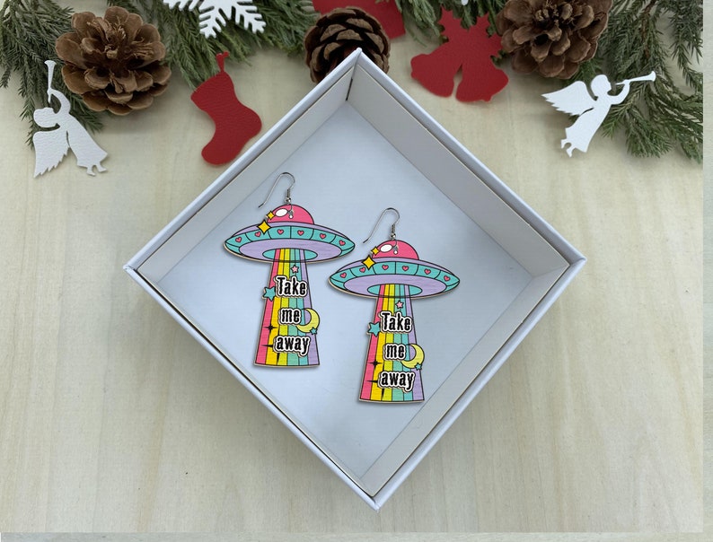 Ufo SVG, Alien Ship Beaming up Cow Earrings Svg, UFO Earrings Laser ...