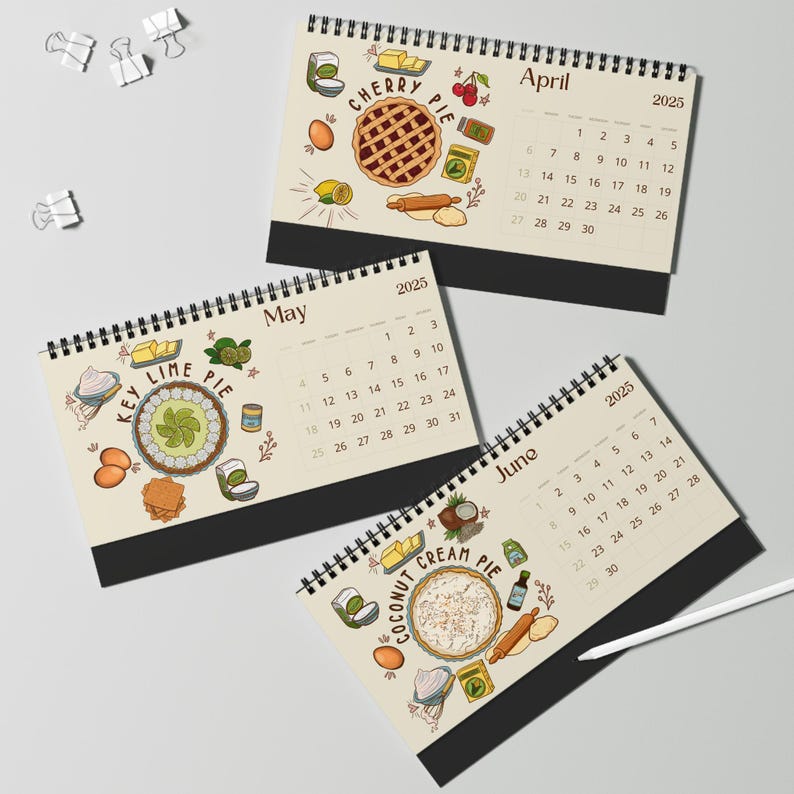 2025 Pie Desktop Calendar Ingredients Pies Baking Kitchen Office Home ...