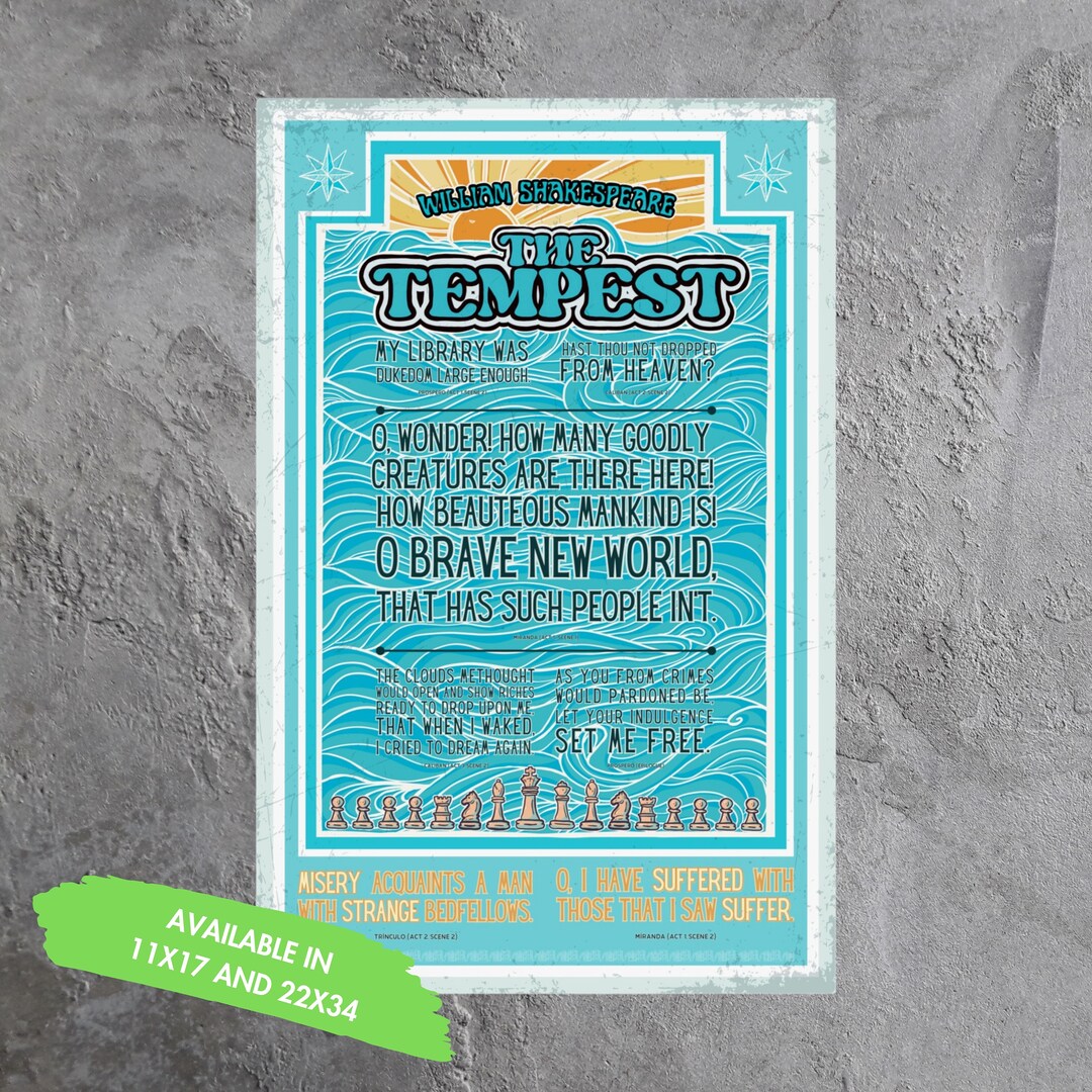The Tempest Poster William Shakespeare Wall Art English Teacher Theater ...