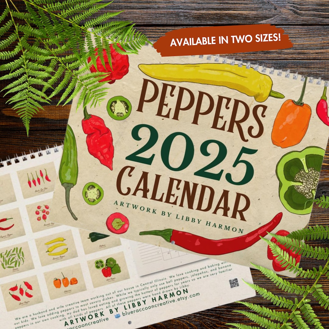 2025 Pepper Wall Calendar Food Calendars Art Produce Botanical Illustration Kitchen Cooking Chef ...