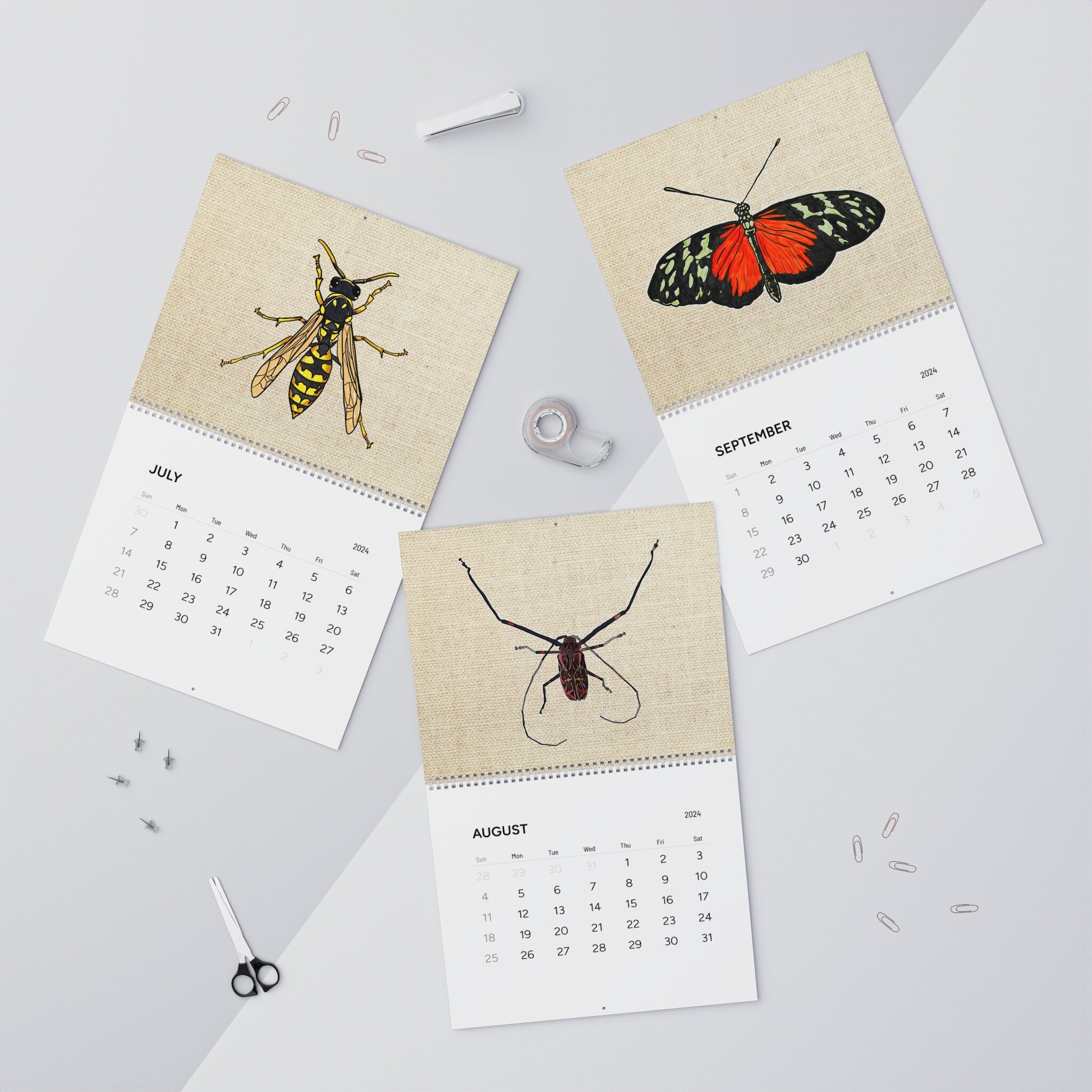 2024 Insect Wall Calendars Cool Bug Calendar Entomology Entomologist Art Illustration Gift for ...