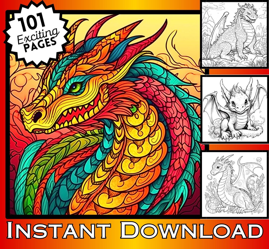 Enchanting Dragon Coloring Pages: Instant Download With Cute ...