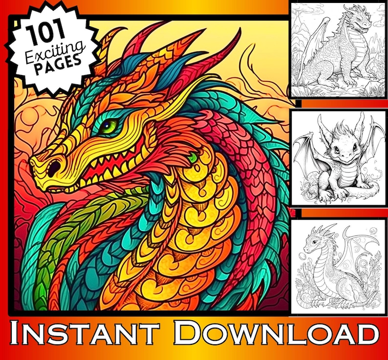 Enchanting Dragon Coloring Pages: Instant Download With Cute ...