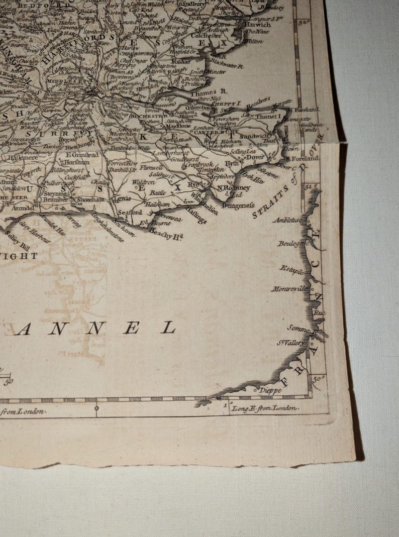 English Channel 1756 Map ‘A New Map of England and Wales by Thomas ...