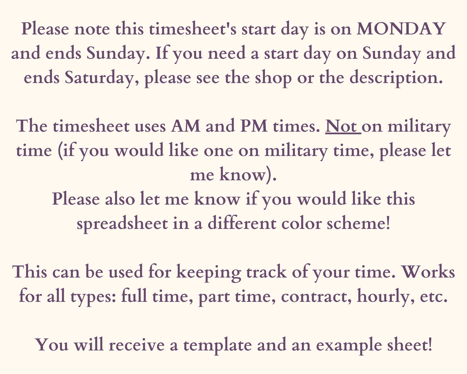 Timesheet Google Spreadsheet Template, Monday Start, Weekly, Daily Time ...