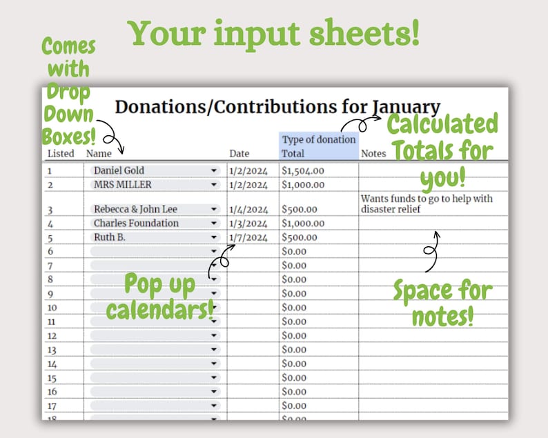 Church Donations Monthly Sheet 200, Tithe, Google Sheet, Bookkeeping ...