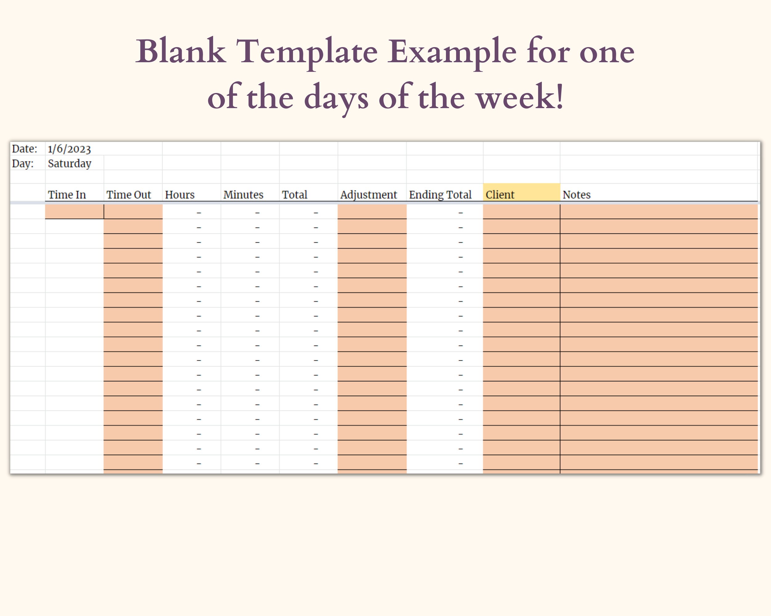 Timesheet Google Spreadsheet Template, Monday Start, Weekly, Daily Time ...