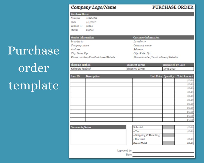 Purchase Order Excel Spreadsheet, Invoice Workpaper, Small Company ...