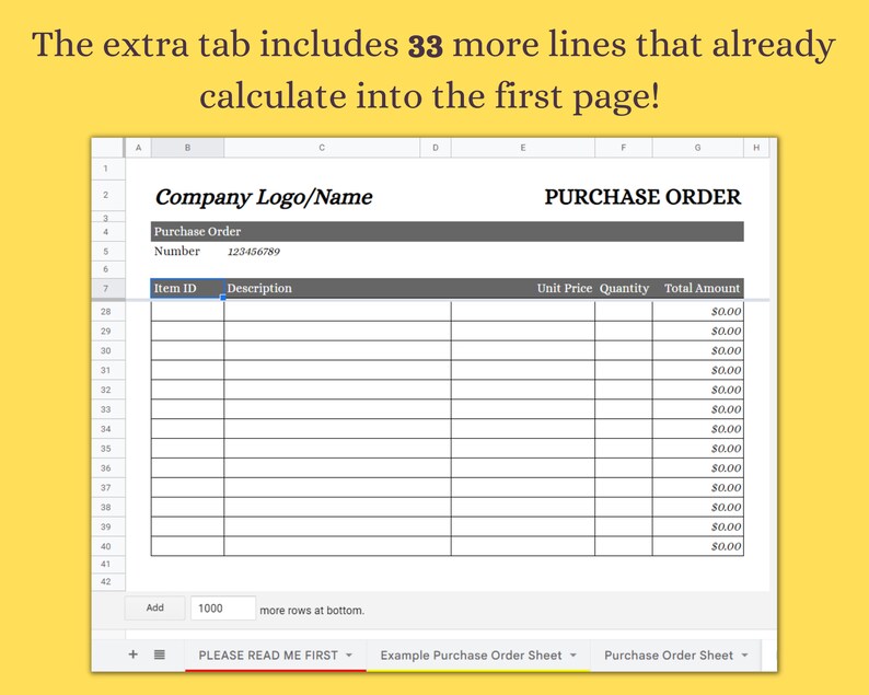 Purchase Order Google Sheet Spreadsheet, Invoice Workpaper, Small ...