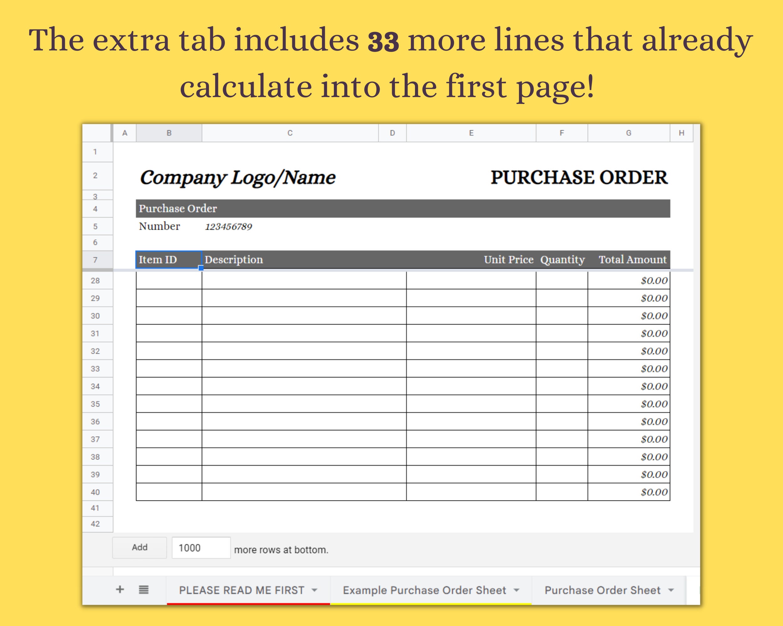 Purchase Order Google Sheet Spreadsheet, Invoice Workpaper, Small ...