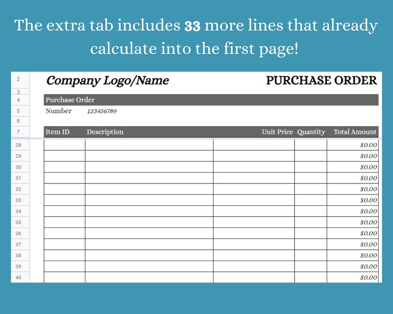 Purchase Order Excel Spreadsheet, Invoice Workpaper, Small Company ...