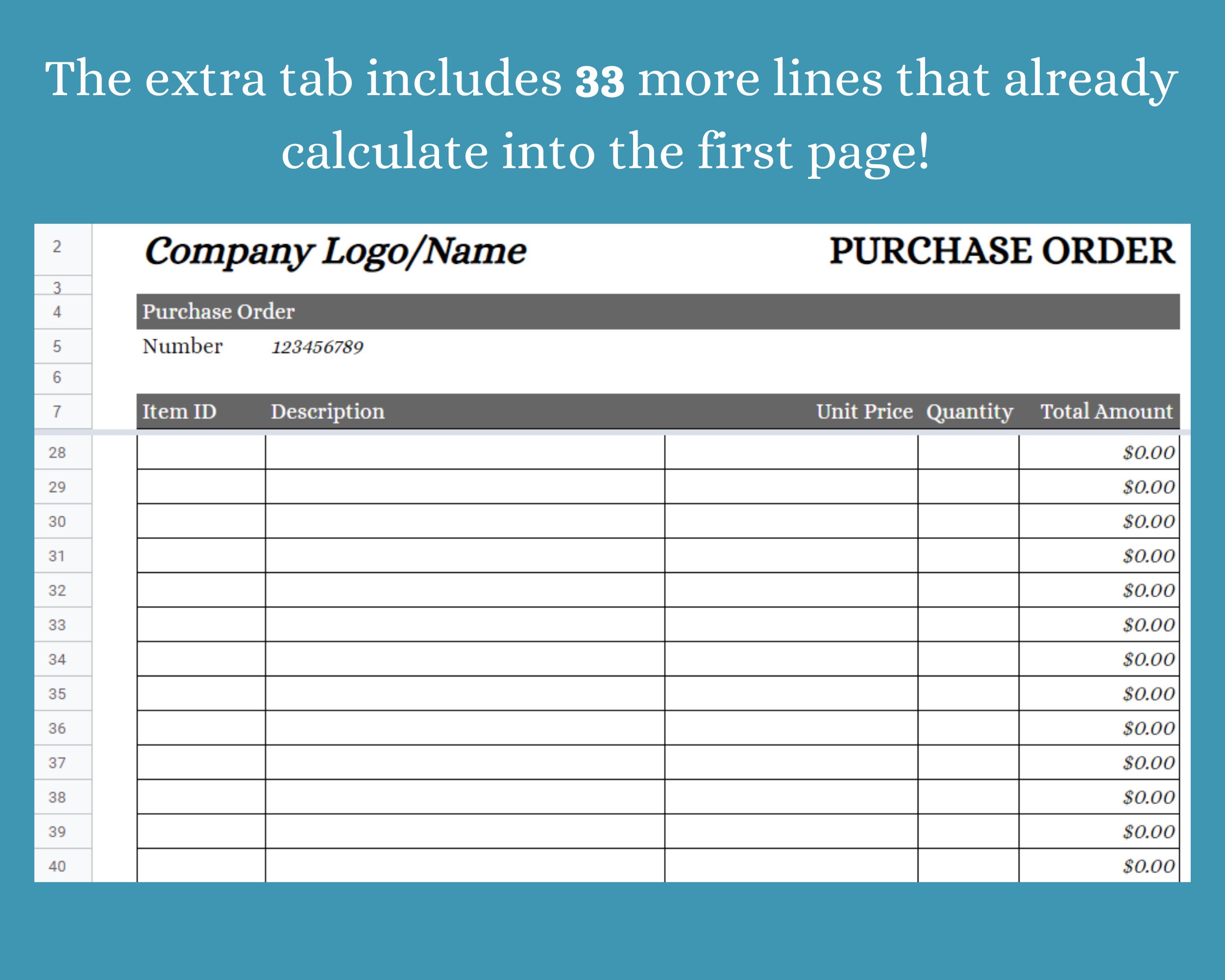 Purchase Order Excel Spreadsheet, Invoice Workpaper, Small Company ...