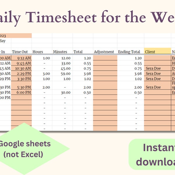 Weekly Timesheet Examples - Etsy