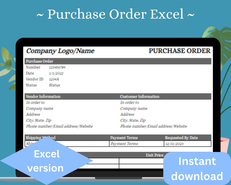 Purchase Order Excel Spreadsheet, Invoice Workpaper, Small Company ...