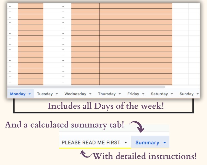Timesheet Google Spreadsheet Template, Monday Start, Weekly, Daily Time ...