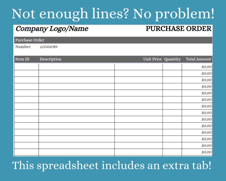 Purchase Order Excel Spreadsheet, Invoice Workpaper, Small Company ...