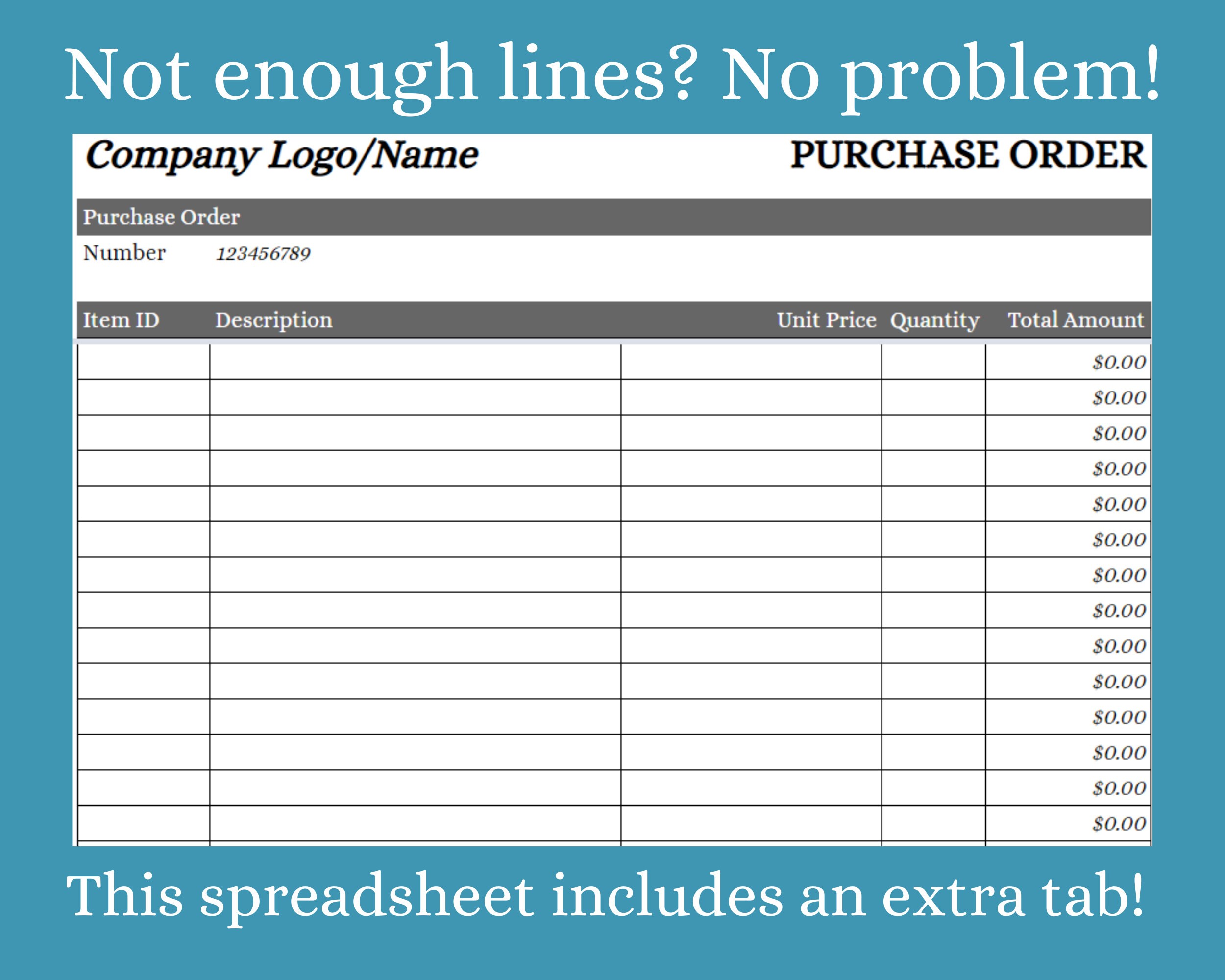 Purchase Order Excel Spreadsheet, Invoice Workpaper, Small Company ...