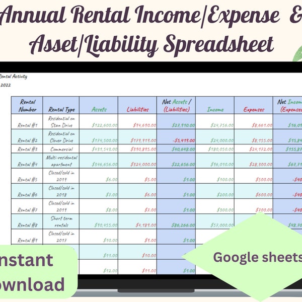 Yearly Expense Spreadsheet - Etsy