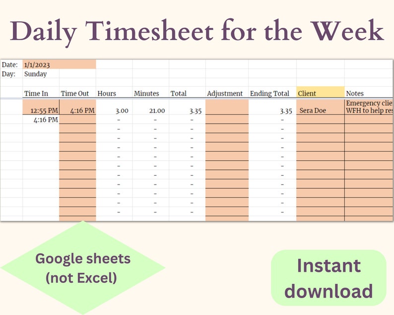 Timesheet Google Spreadsheet Template Sunday Start Weekly - Etsy Timesheet Google Spreadsheet Template Sunday Start Weekly - Etsy