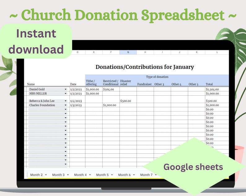 Church Donations Monthly Sheet, Tithe, Google Sheet, Bookkeeping & Accounting, Financial ...