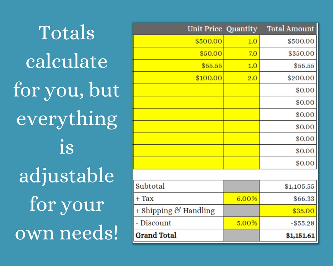 Purchase Order Excel Spreadsheet, Invoice Workpaper, Small Company ...